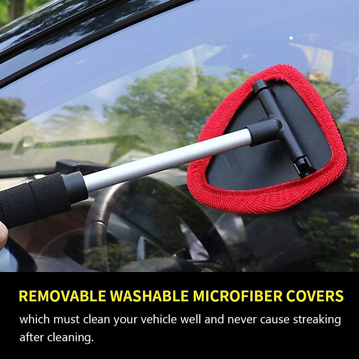 AutoEC Auto Car Windshield Cleaner, Extendable Handle Window Cleaner Brush Kit Comes with 4 Packs Washable and Reusable Pads（2 Wet Use 2 Dry Use）