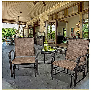 HSQQ 3 in 1 L Porch Glider Loveseat Outdoor Patio Swing Glider Chair 2-Person Outdoor Sling Fabric Double Glider Rocker Chair, Coffee Table with Umbrella Hole for Garden, Porch, Backyard, Beige