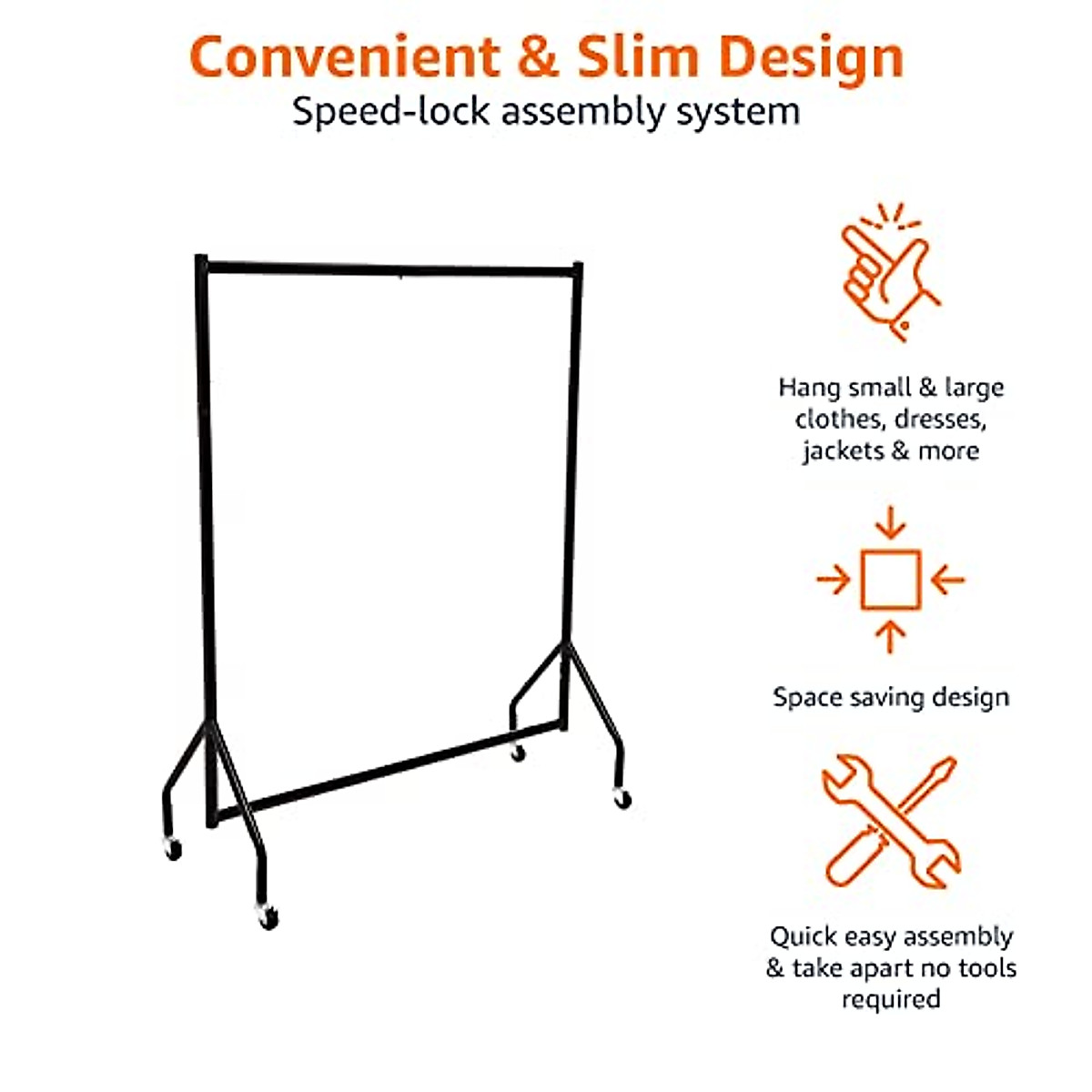 Amazon Basics Heavy Duty Rolling Garment Rack, Hanging Clothes Organizer Rail for Display and Storage, 48 x 60 Inches - Black