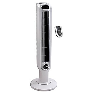 Lasko Portable 36" Oscillating 3-Speed Tower Fan with Remote Control and Timer for Bedroom and Home Office, White, 2510