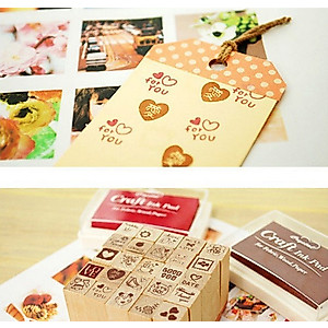 Pack of 25 Pcs Small Heart Shape Wooden Rubber Stamps with Box for DIY Craft Card and Photo Album (Red)