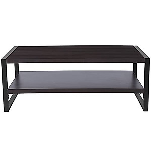 Flash Furniture Thompson Collection Charcoal Wood Grain Finish Coffee Table with Black Metal Frame