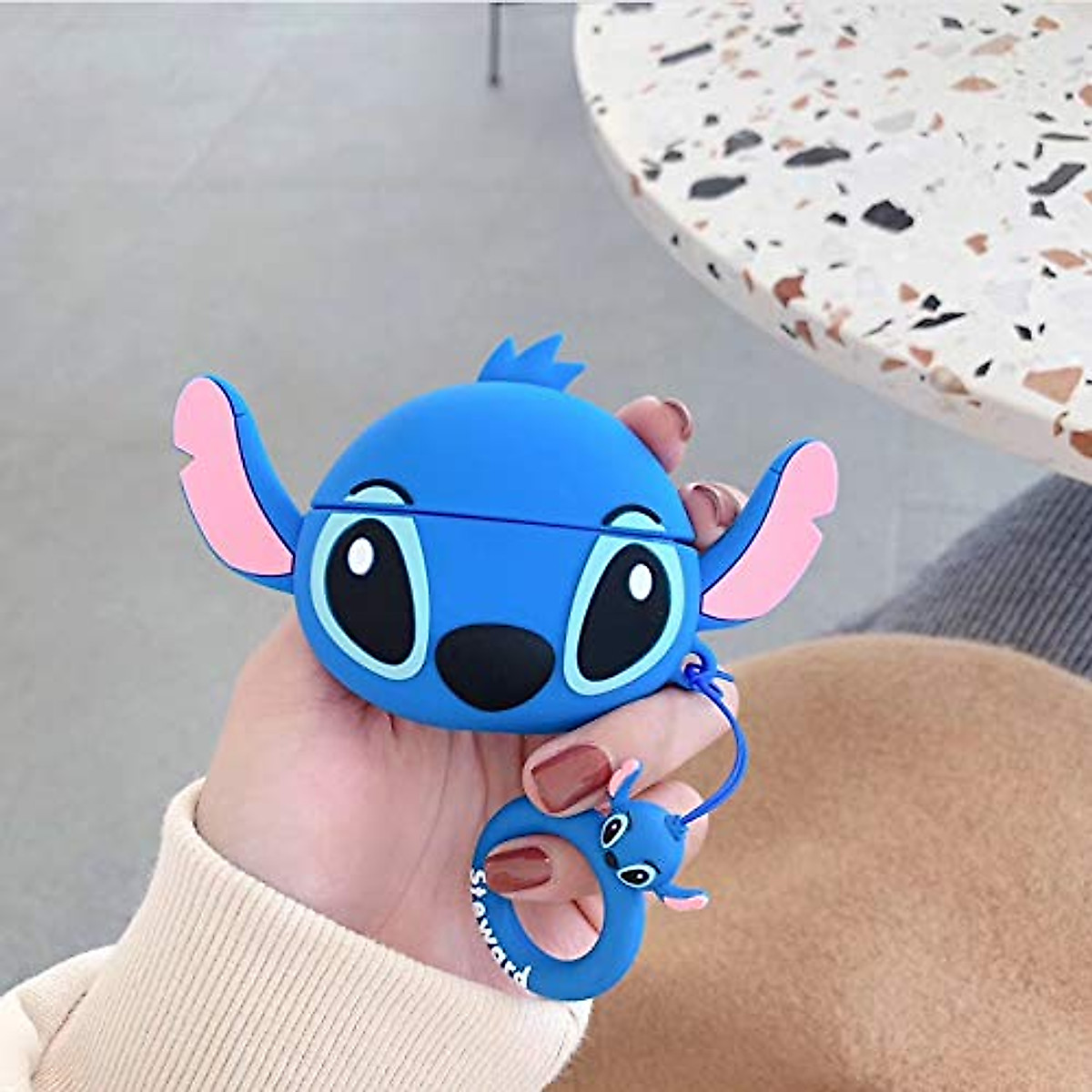 Compatible with Stitch AirPods Case 1/2, Protective Silicone Cute Funny Kawaii for Stitch AirPods Case, Kids Teens Boys Girls Cartoon 3D Cover for AirPods Case Stitch with Ring (Big Ear Blue Stitch)