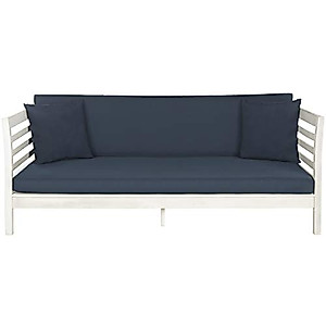 Safavieh Outdoor Collection Malibu Antiqued White/ Navy Acacia Wood Cushioned Daybed