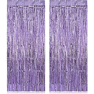 TOTAFAM 2 Pack Fringe Curtains Backdrops, Foil Fringe Curtains, Door Streamers for Birthday Wedding Bridal Shower Holiday Graduation Party Decorations, Photo Booth Backdrops Light Purple