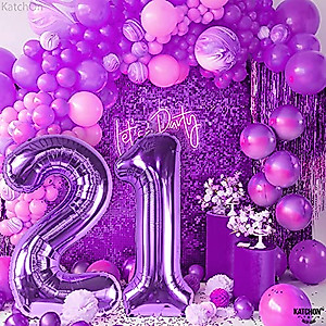 KatchOn, Giant Purple 21 Balloon Number - 40 Inch | 21 Year Old Balloon | Purple Number 21 Balloon, 21st Birthday Decorations for Women | 21 Birthday Balloon, 21st Birthday Party | 21st Anniversary