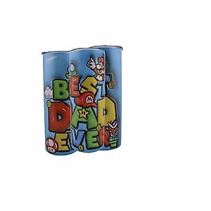 Alpha Custom Printing Retro Gamer Best Dad Ever 20oz Tumbler â€“ Classic Arcade-Inspired Design â€“ Insulated Stainless Steel Cup with Lid & Straw