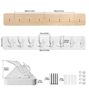 VIEBSOTG Coat Rack Wall Mounted,Wooden Wall Coat Rack with 8 Double Hooks for Hanging Clothes,Coats,Hats,Jackets,31.5inch (White, 8 Hooks)