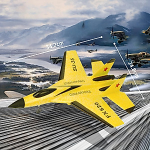 Eayaele SU-35 RC Plane, 2CH Remote Control Airplane, Hobby RC Glider, Ready & Easy to Fly for Beginners, RC Aircraft Jet with Luminous Strip (Yellow)