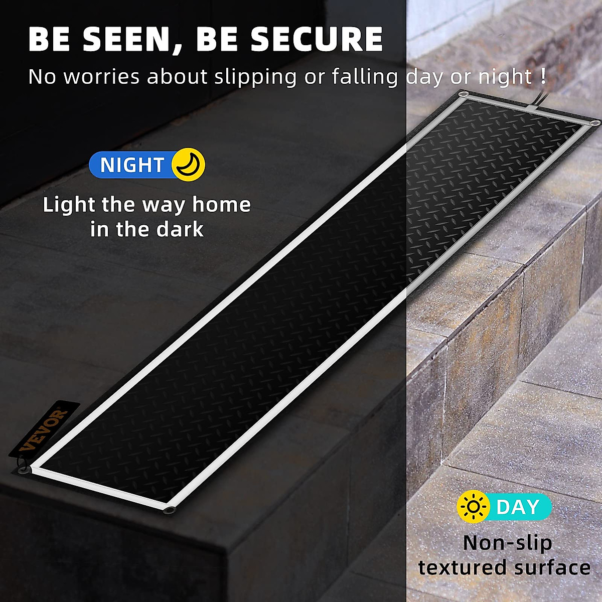 VEVOR Snow Melting Mat, 10 x 48 inch, 3 in/h Speed, Heated Outdoor Doormat for Winter Stairs, No-Slip Rubber with Plug, Power Cord, Outlet Timer, Reflective Strip, Velcro, Ground Stake, 10” x 48"