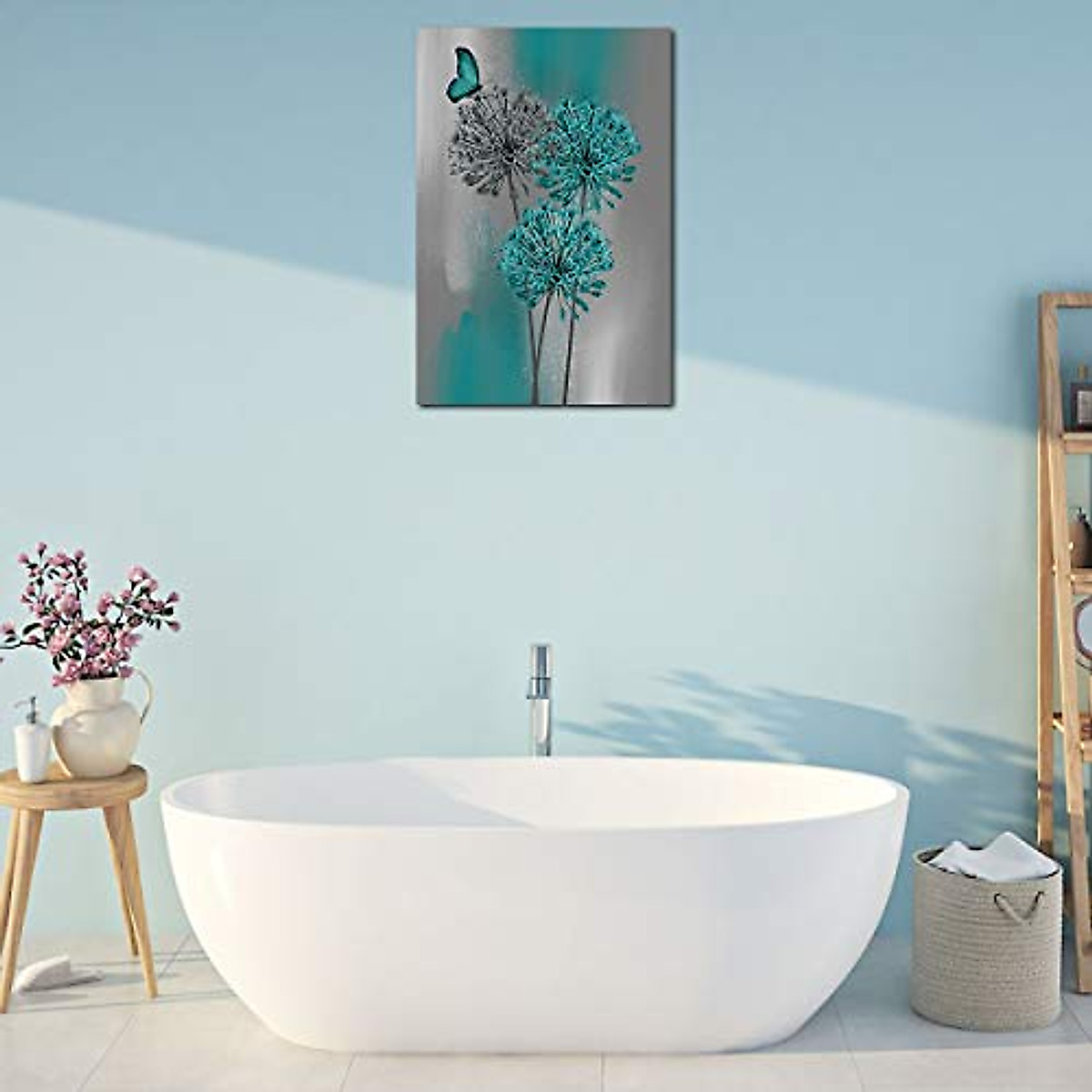 Kingsleyton Teal Gray Butterfly Pictures Wall Art Canvas Farmhouse Prints Photo Modern Flower Black and White Poster Paintings Home Decoration Giclee Artwork Wood Frame Ready to Hang 16"x20"