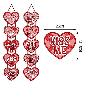 Valentines Decorations Heart Banners, Valentine Day Door Porch Signs Heart Love Hangings Wall Decor, Pink Red Romantic Conversation Party Supplies (Pink)