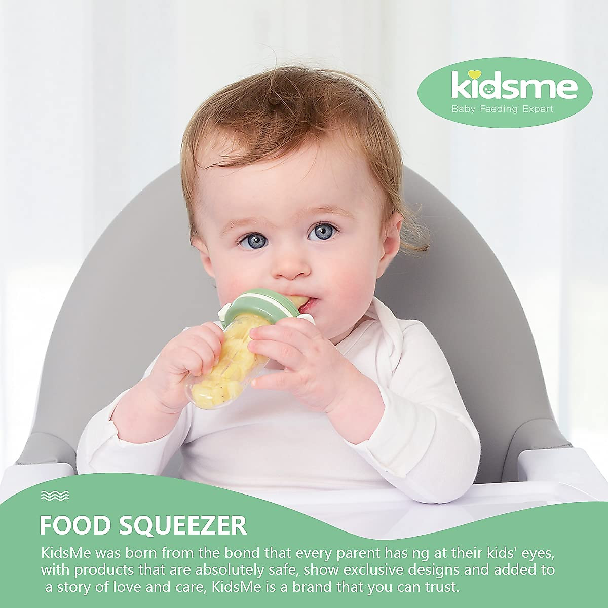 KidsMe 2-in-1 Silicone Baby Squeeze Bottle with Spoon -BPA Free Baby Food Bottle Squeeze Feeder Baby Feeding Supplies Pacifier for Toddlers Infants Babies 4 + Months
