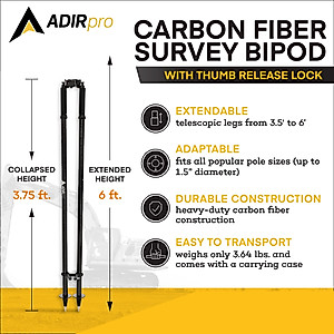 AdirPro 8.5-Foot Carbon Fiber Prism Pole with Adjustable Tip, & AdirPro Prism Pole Bipod Bundle