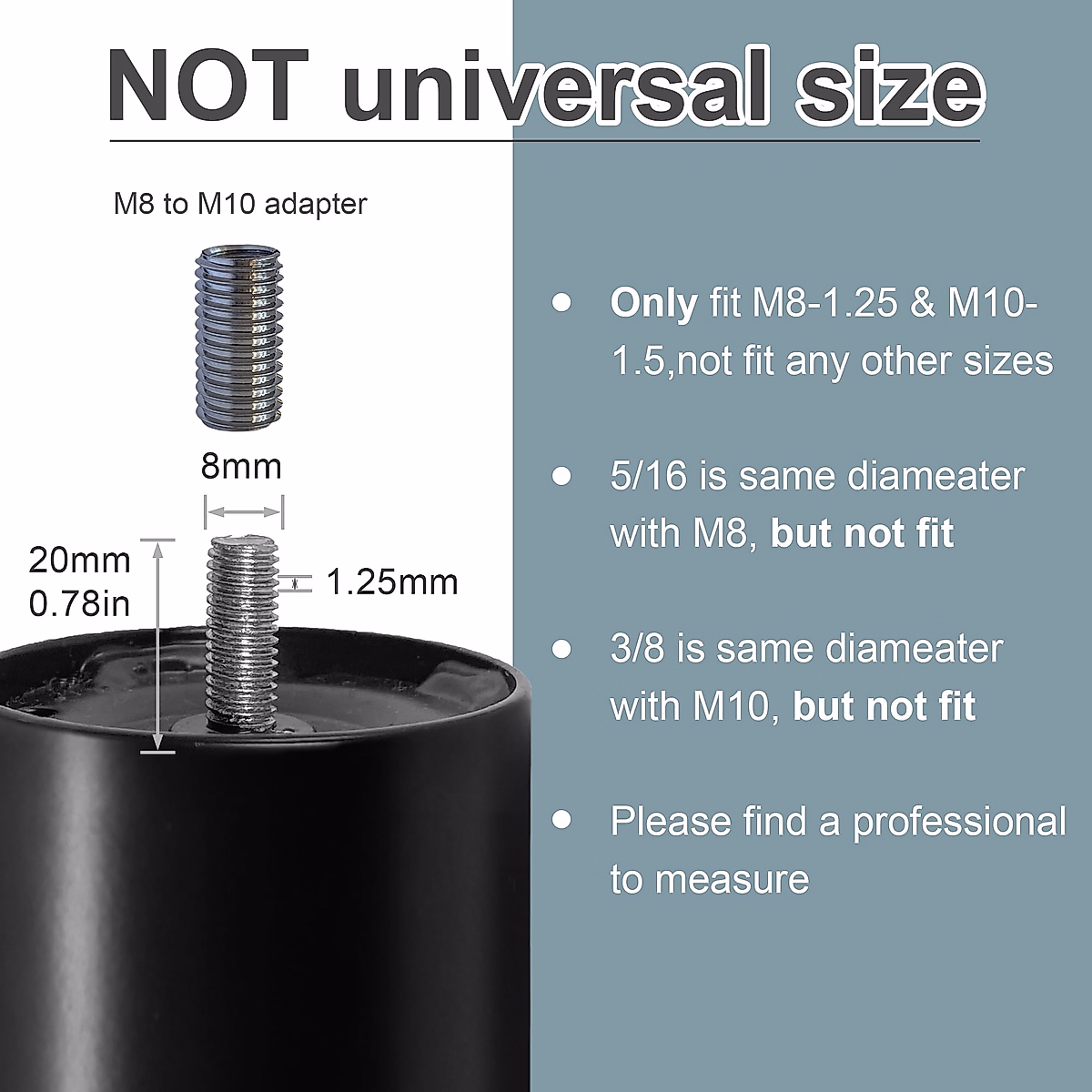 Skuehod 3 Inches Metal Bed Legs Replacement for Electric Adjustable Bed Base Frame, Thick Heavy Duty Bed Frame Support Legs (3 inches, M8 Thread)