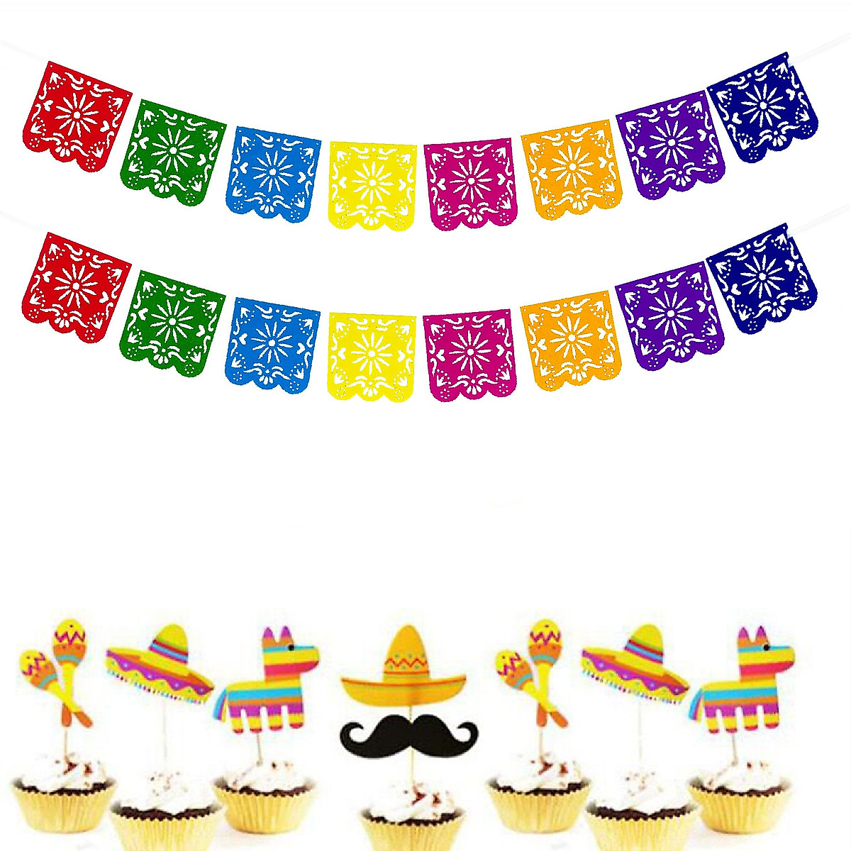 JNSAXMI Mexican Hair Felt Picado Banner,Mexican Party Fiesta Hair Felt Banners,Dia De Los Muertos Decorations Party Supplies