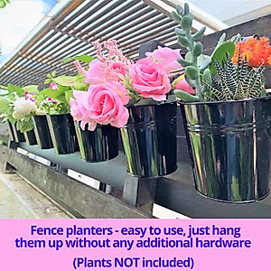 LaLaGreen Railing Planter 10 Pack, 6 Inch Hanging Flower Pot Black, Outdoor Large Metal Iron Fence Bucket, Balcony Garden Wall Deck Porch Patio Rail Decor Hanger Hook Farmhouse Balcony 6'''' (15cm)