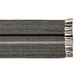 DII Farmhouse Braided Stripe Table Runner Collection, 15x108 (15x113, Fringe Included), Black