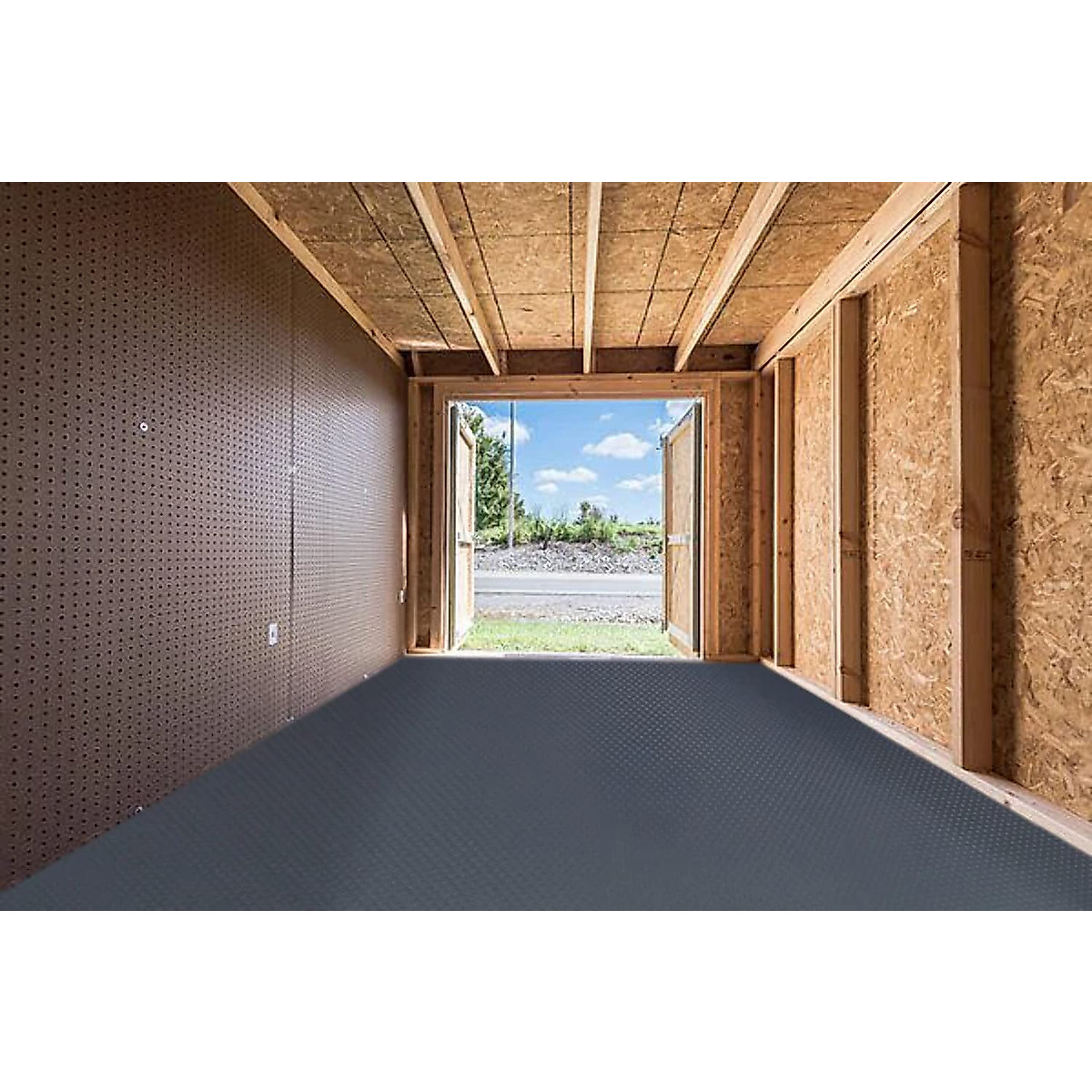 G-Floor Seamless Sheet Vinyl Shed Flooring Cover with Bonded Fibrous Backing - Diamond Tread Pattern (8' x 12', Midnight Black)