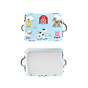 Deven Farm Animal Blue Personalized Large Storage Baskets for Organizing Shelves with Handle,Closet Decorative Storage Bins for Bathroom,Nursery,Home 1 Pack