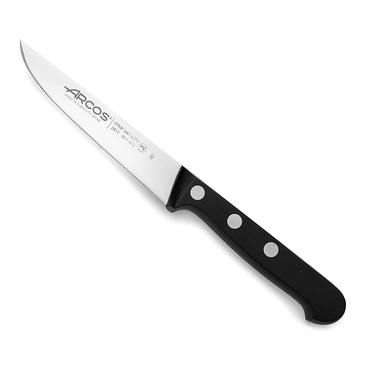 ARCOS Vegatable Knife 4 Inch Stainless Steel. Professional Vegetable Knife for Peeling Fruits and Vegetables. Ergonomic Polyoxymethylene Handle and 100 mm Blade. Series Universal. Color Black.