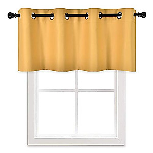 DECOVSUN Mustard Yellow Valance for Kitchen Windows Solid Gold Yellow Blackout Curtain Valance with Grommet for Bedroom Short Straight Drape Valance for Living Room 52X18 1 Panel