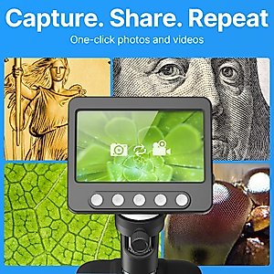 Digital Microscope, 4.3" LCD USB Coin Microscope, 1000X 1080P Error Coin Magnifier with 8 Adjustable LED Lights, PC View, Compatible with Windows for Adults Kids