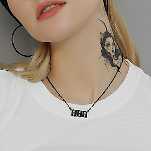 GOLDCHIC JEWELRY Black Angel Number 999 Necklaces For Women, Steel Angel Numbers Pendant Choker Chain