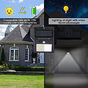 Solar Lights Outdoor, [ 2 Pack /3 Modes /140 LED ] Solar Motion Sensor Powered Flood Lights, 3000 Lumens 270°Wide-Angle IP65 Waterproof Solar Security Wall Lights for Garden Fence Patio Deck Yard Pool
