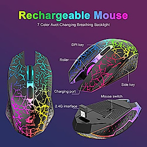 Wireless Gaming Keyboard and Mouse Combo,61 Key Rainbow Backlit Keyboard with Rechargeable 4000mAh,Mechanical Feel,Ergonomic,Quiet,RGB Mute Mice and Mousepad for PS4,Xbox One,Desktop,PC