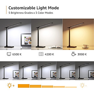 Lepro LED Desk Lamp with USB Charging Port Dimmable Home Office Touch Control Reading Table Lamp,3 Color Modes with 5 Brightness Level,College Dorm Room Essentials, Eye Caring, Sewing, Crafting, Black