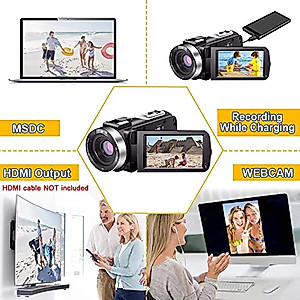 Video Camera Camcorder Full HD 1080P 30FPS 24.0 MP IR Night Vision Vlogging Camera Recorder 3.0 Inch IPS Screen 16X Zoom Camcorders Remote Control with 2 Batteries