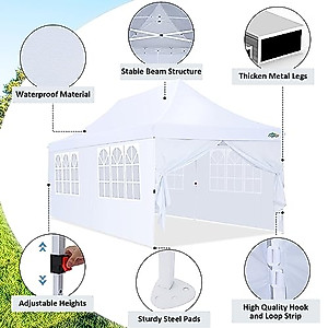 COBIZI 10x20ft Pop Up Canopy Tent with 6 Removable Sidewalls, Easy Up Commercial Canopy, Waterproof and UV50+ Gazebo with Portable Bag, Adjustable Leg Heights,Party Tents for Parties