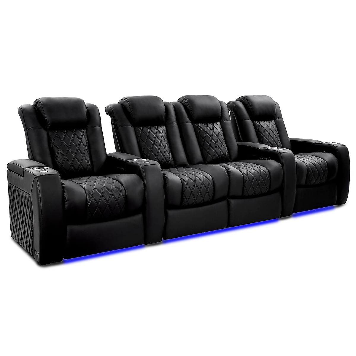 Valencia Tuscany Ultimate Luxury Edition Semi-Aniline Italian Nappa Leather 20000 Power Recline Power Lumbar Support Power Headrest Memory Control RGB Lighting (Row of 4 Loveseat Center Onyx)