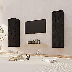 MSLAONXC Wall Cabinets 2 pcs Black,Bathroom Cabinet,Bedroom Cabinet,Hanging Cabinet,Wall Decor,for Laundry Room, Bathroom, Kitchen, Bedroom, Office,Living Room,11.8"x11.8"x39.4" Solid Pinewood