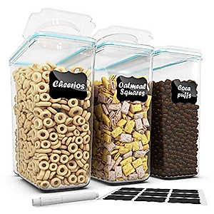 Top Quality Cereal Container Storage Set 3 Pc -135.2oz + 18 Labels & Pen - Airtight Dry Food Keepers - Great For Cereal, Flour, Sugar - BPA Free Dispenser - Shazo …