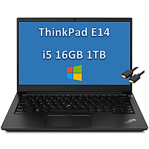 Lenovo 2022 ThinkPad E14 14" FHD (16GB DDR4 RAM, 1TB PCIe M.2 SSD, Intel 4-Core i5-10210U(Beat i7-8550U)) Full HD 1080p IPS Business Laptop, Type-C, Webcam, IST HDMI Cable, Windows 10/11 Pro