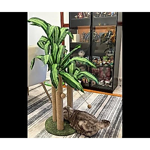 LEMONDA 31.5Inch Cat Scratching Post,Cat Scratcher Tree with 3 Scratching Poles & 2 Interactive Dangling Balls,Cats Scratching Posts for Indoor Kitten & Adult Cats