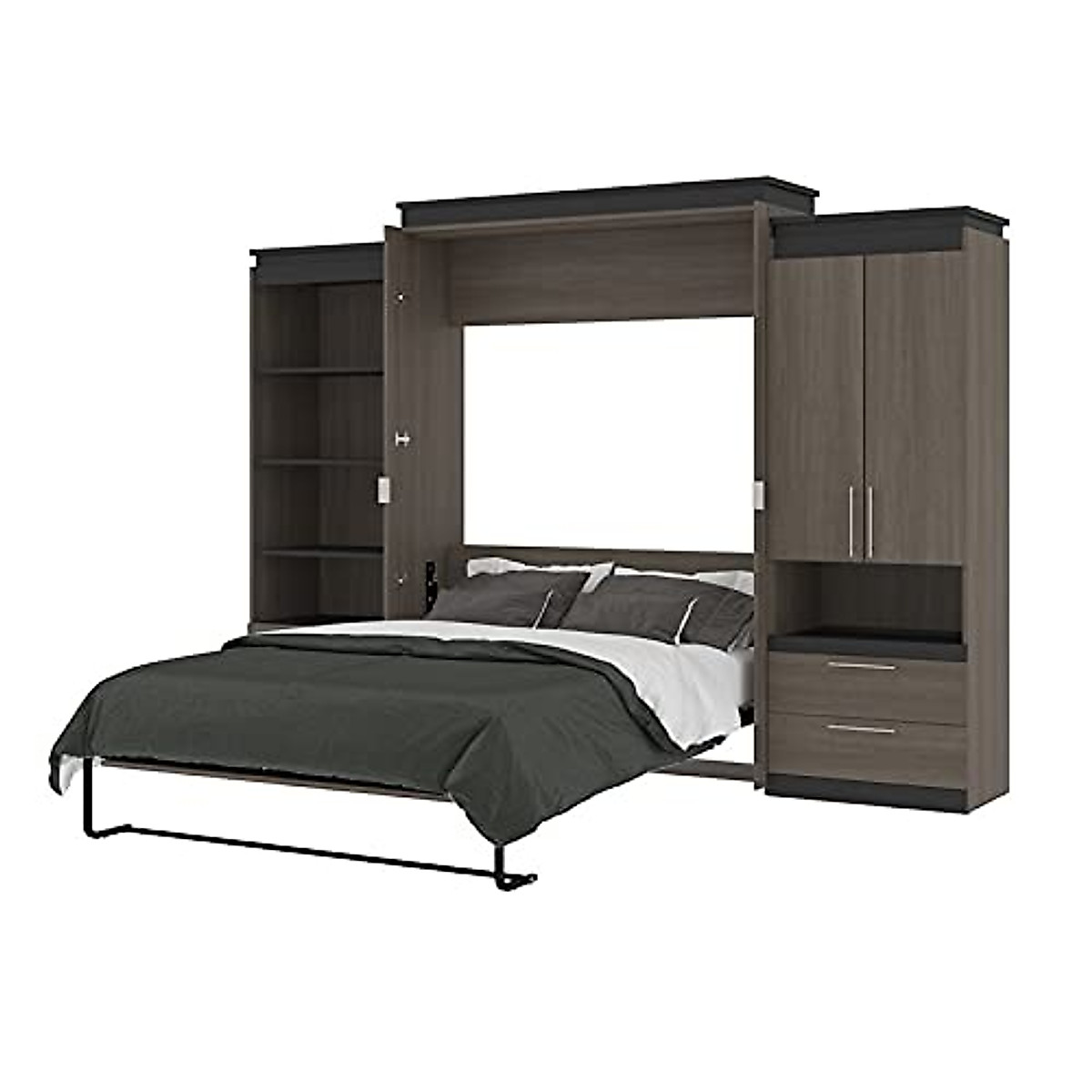 Atlin Designs 124" Modern Wood Queen Murphy Bed and Storage with Drawers in Gray