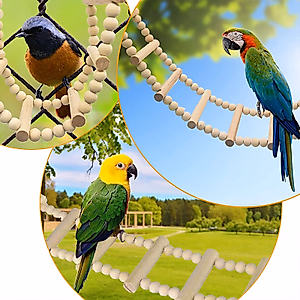 Bird Wooden Ladder Bridge, Pet Hamster Climbing Ladder Swing Toys, Pet Bird Cage Accessories, Wood Climbing Ladders for Bird Parrot Hamster Squirrel Sugar Gliders (20 Ladders)(45.3x3.14 Inches)