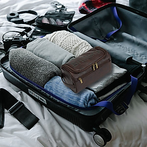 Personalized Leather Toiletry Bag For Men with Hook, Groomsmen Gifts Travel Bag Laser Engraved Name Monogram Leather Gift Anniversary Gift For Him Husband Father Leather Dopp Kit with Side Handle