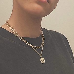 Turandoss Gold Necklaces for Women - 14K Gold Coin Pendant Layering Link Chain Choker Layered Gold Necklaces for Women Jewelry Gifts