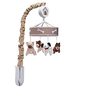Lambs & Ivy Bow Wow Beige Dogs/Puppies Musical Baby Crib Mobile Soother Toy