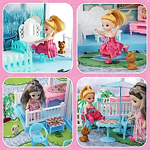 TOY Life Dollhouse - Doll House 4-5 Year Old with Lights - Toddler Girls Doll House 3 Year Old 20" x 19" x 11" with 2 Dolls 3 Princess Doll Dream House Rooms, Furniture & Dollhouse Accessories