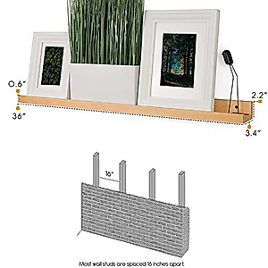 Rustic State Ted Narrow Wall Mount Wood Picture Ledge Photo Frame Display Floating Shelf for Living Room, Office, Kitchen, Bedroom, Bathroom Décor Storage - 36 Inch - Set of 2 - Natural