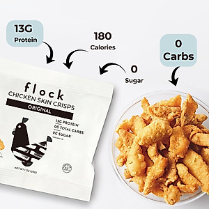 Flock Keto Chicken Skin Chips | Original Flavor | Low Carb, High Protein, Sugar Free, Gluten Free Fried Chicken Skins - Chicken Chips for People | (1oz) 8-Pack Crispy Chicken Flock Chips