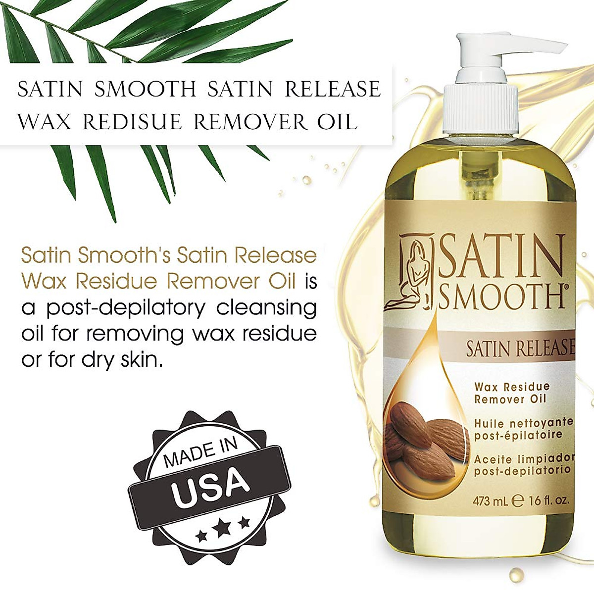 Satin Smooth Satin Release Wax Residue Remover Oil, Post-Wax Treatment Fast-Dissolving, 16 oz, 1-pack