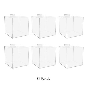 Marketing Holders 6 Pack 4 Inch Slatwall Retail Bin Clear Acrylic Merchandise Storage Organizer Bulk Product Dump Container Lucite Single Pocket Caddy for Retail Stores and Service Centers