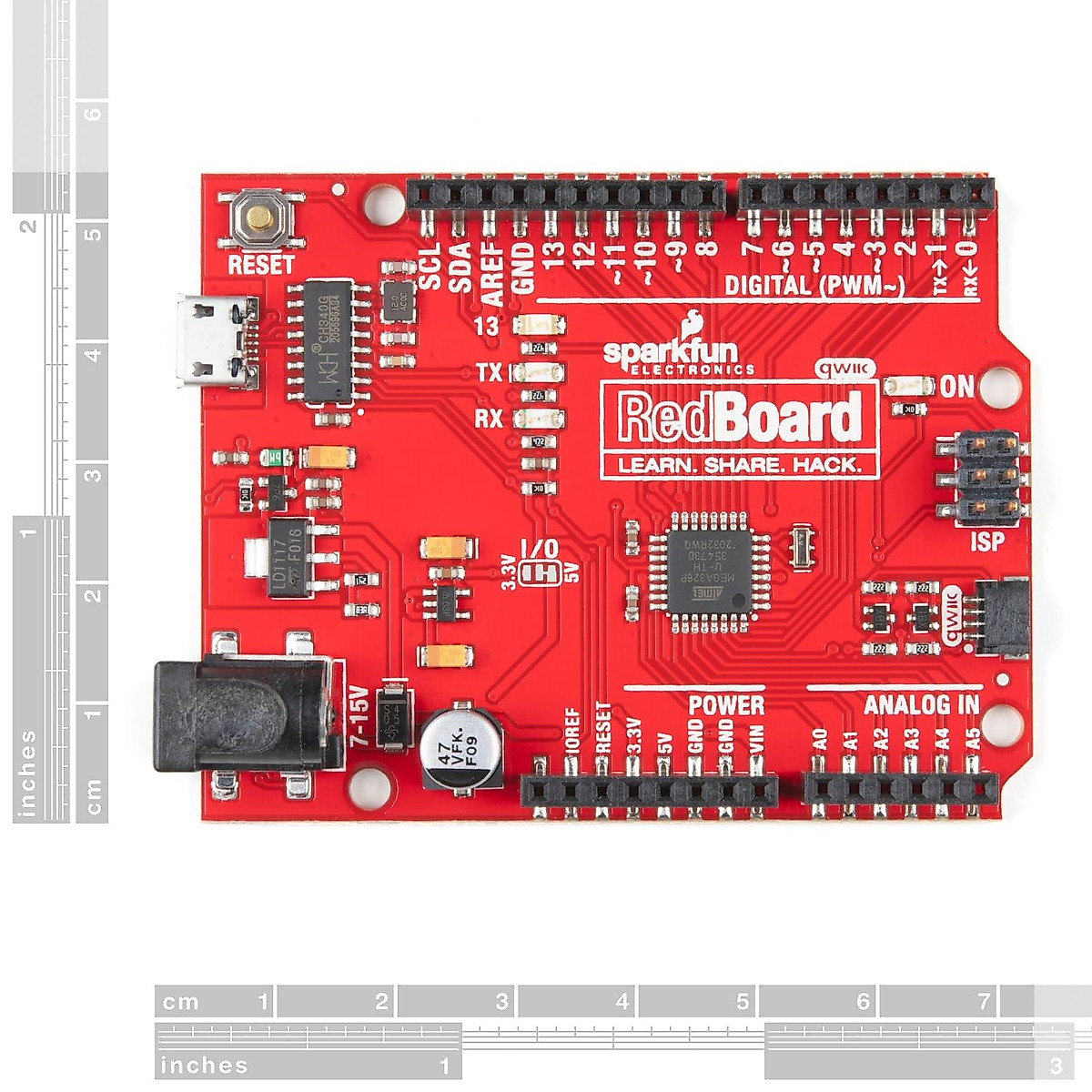 SparkFun RedBoard Qwiic ATMega328P compatible with Arduino board w/ Qwiic Connector and CH340C Serial-USB Converter IC Breadboardable R3 footprint microcontroller Improved reset button