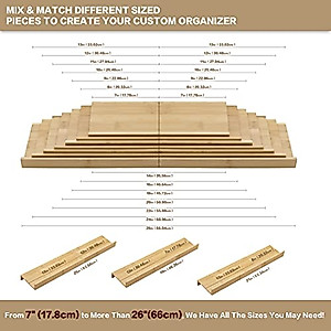 Angimio Bamboo Spice Rack Drawer Organizer - 8 Pieces Set- 7" Wide Per Piece - Combine Pieces Into 14" Wide Rack (7" or 14")